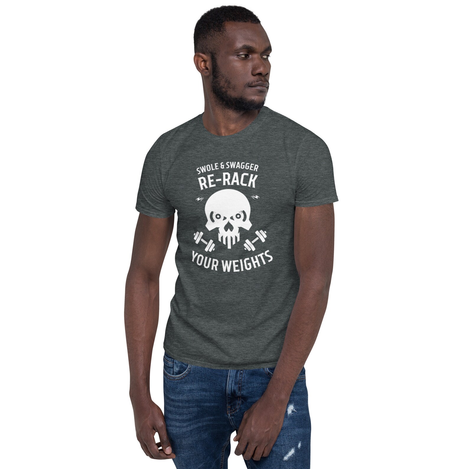 Re-rack Your Weights Skull Helmet Athletic Fit Gym Shirt Swole ...