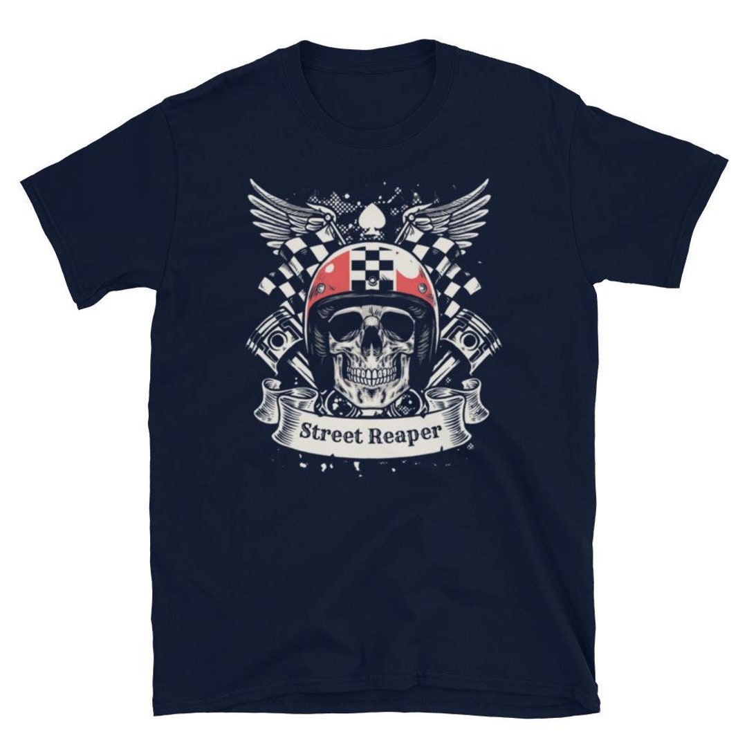 Street Reaper Skull Cafe Racer Motorcycle Graphic Tee Short-sleeve ...