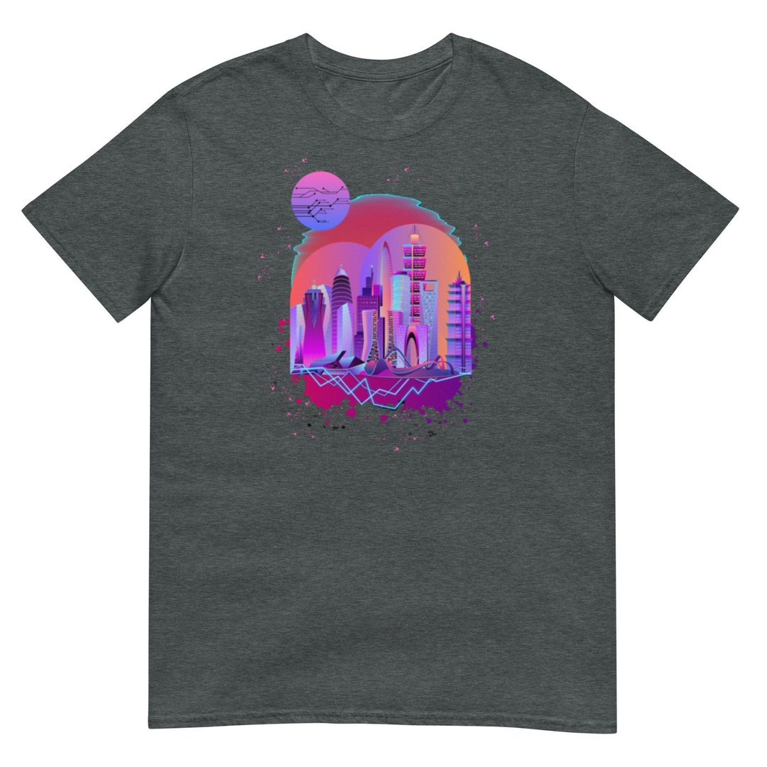 Synthwave Cyber City Athletic Fit Shirt, Swole & Swagger Graphic Tee ...