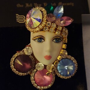Bonetto Vintage Watch & Brooch With Large Rhinestones and Painted Lady ...