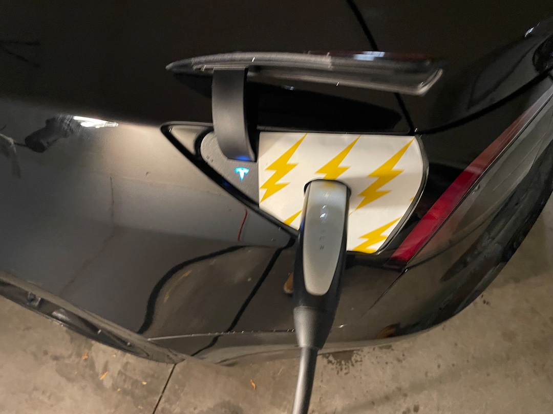 Tesla Model 3 / Y Charge Port Vinyl Wrap - Lightning Bolt (on White ...