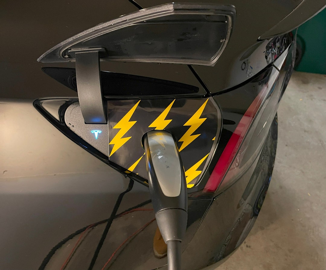Tesla Model 3 / Y Charge Port Vinyl Wrap - Lightning Bolt (on Black ...