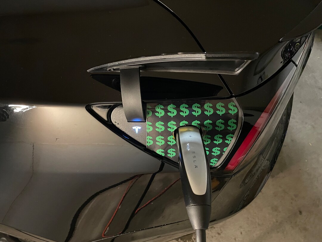 Tesla Model 3 / Y Charge Port Vinyl Wrap - Dollar Sign (on Black ...