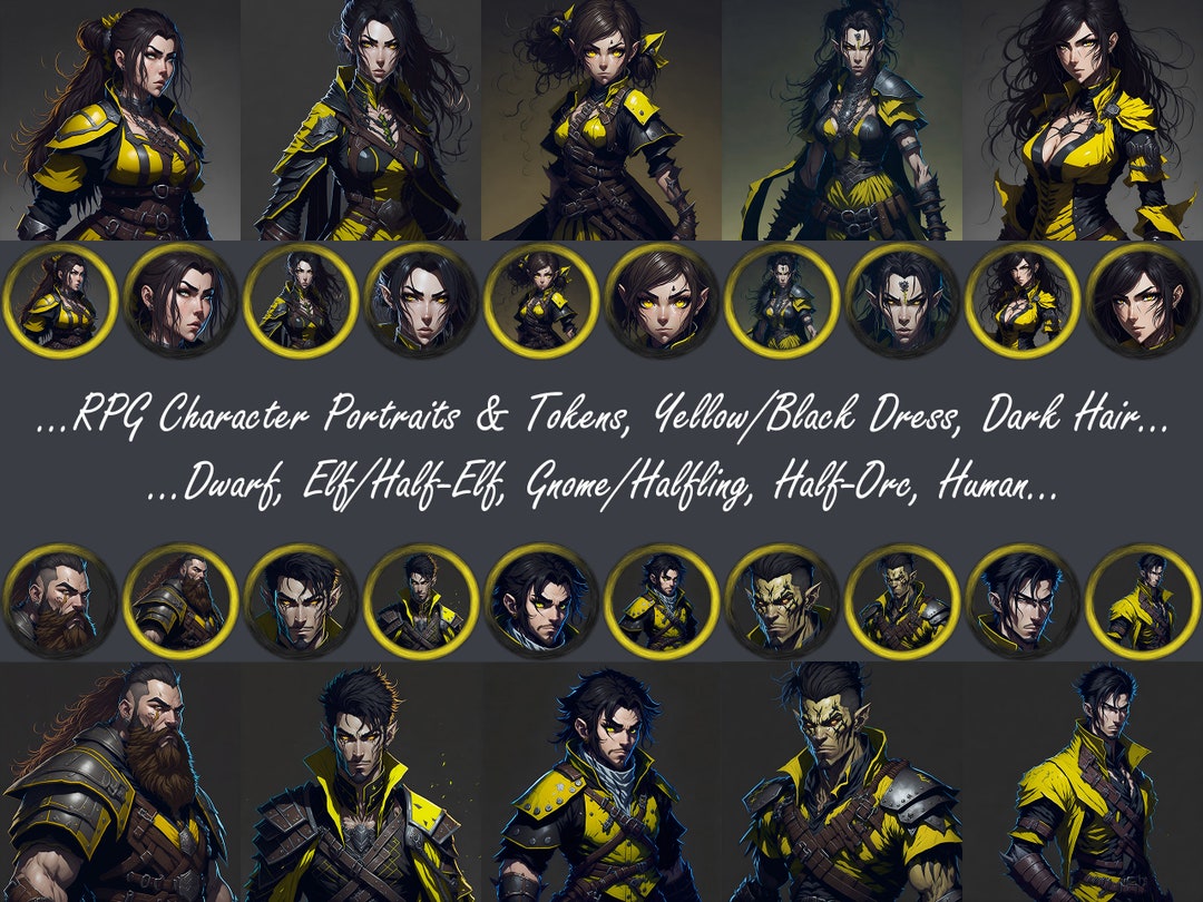 RPG Character Portraits and Token in Yellow & Black Dress - Etsy