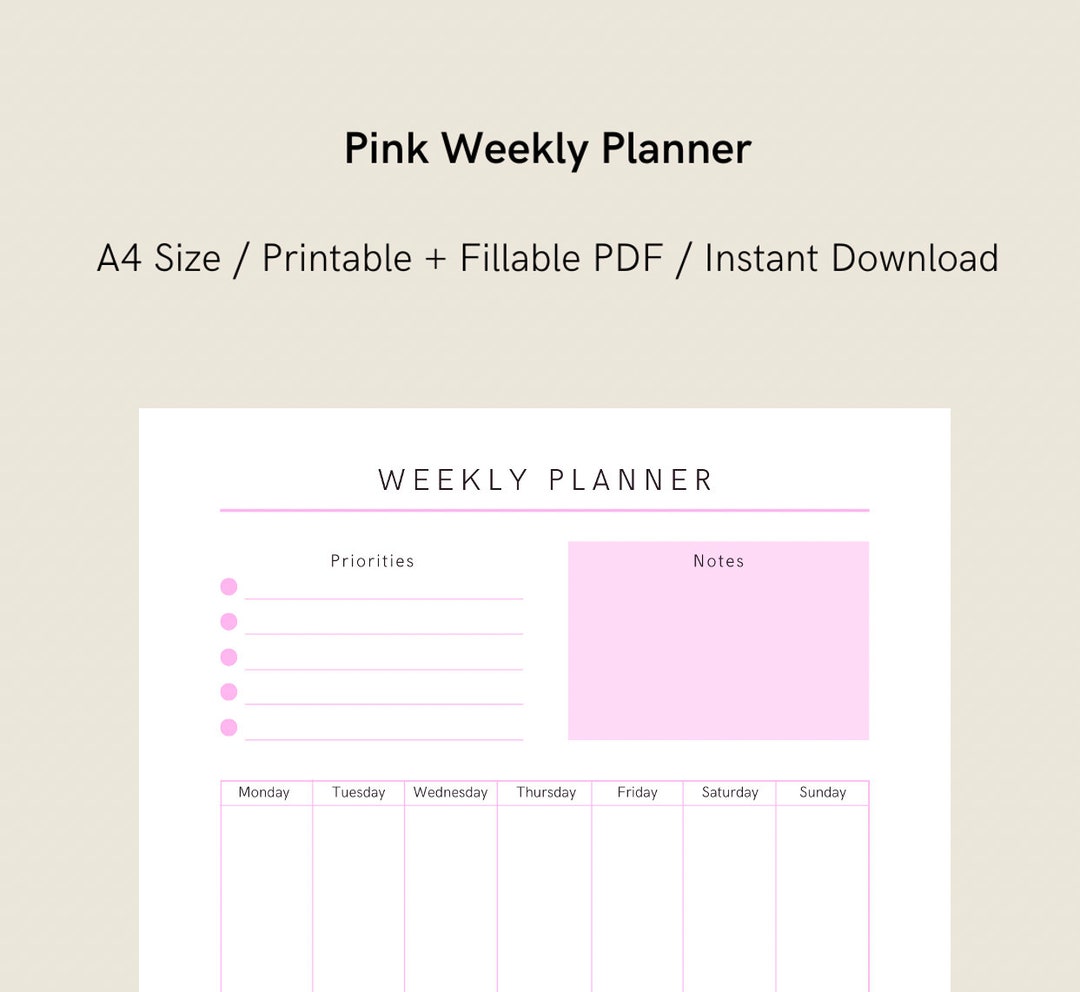 Printable Minimal Weekly Planner / Organiser / Priorities / Notes ...