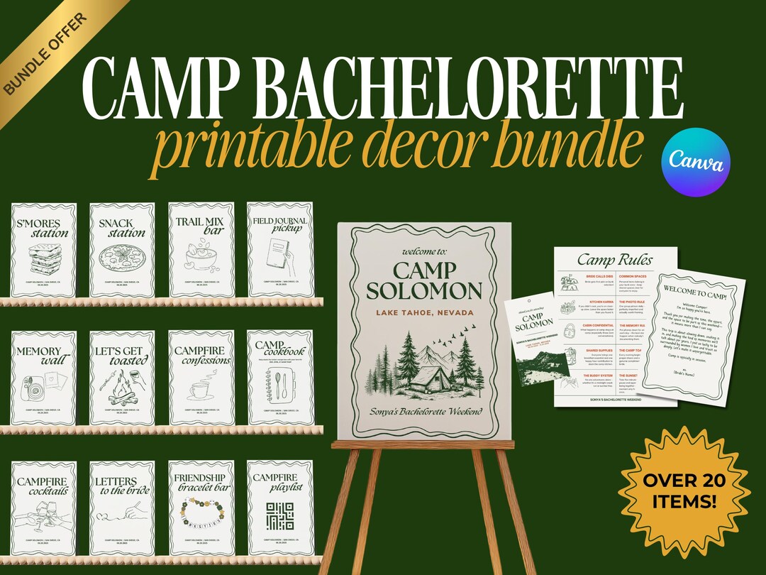 Camp Bachelorette Decor Bundle: Glamping Party Signs (digital Download ...