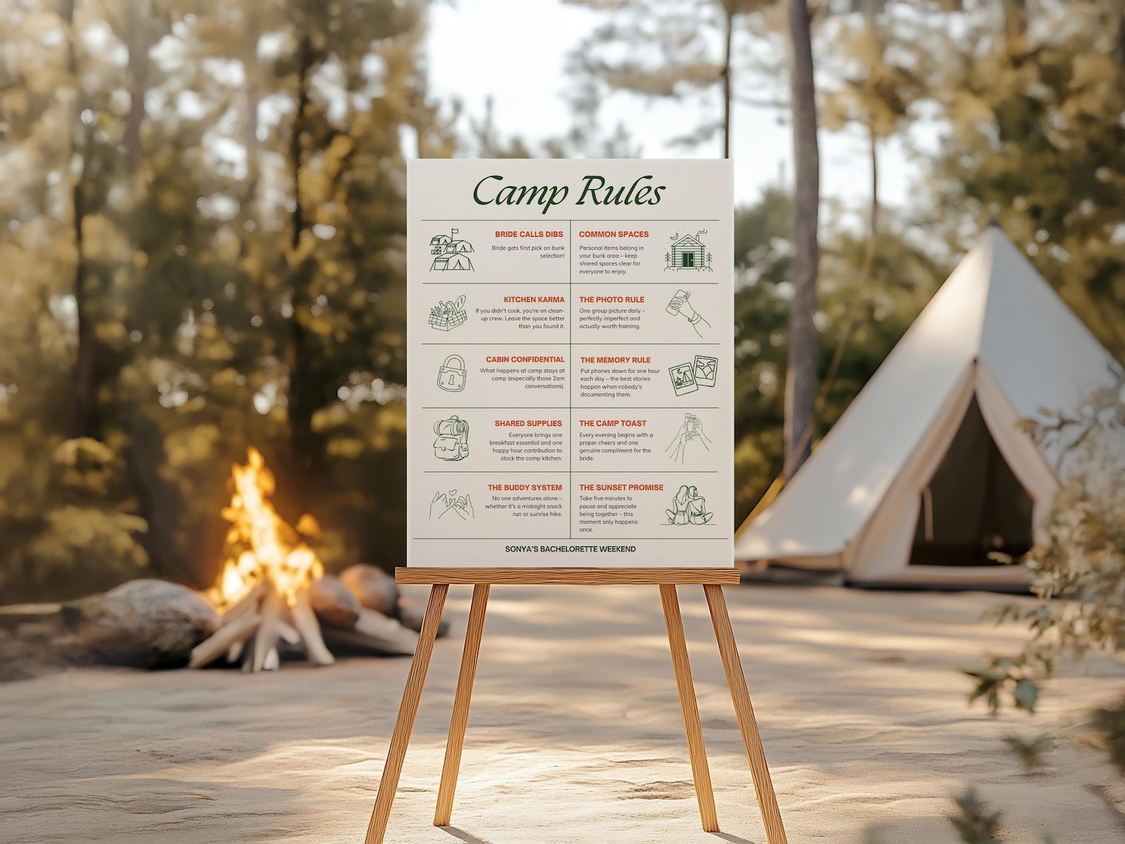 Camp Bachelorette Camp Rules Sign, Cabin Bachelorette Sign, Camp Bach Banner, Last Trail Before ...