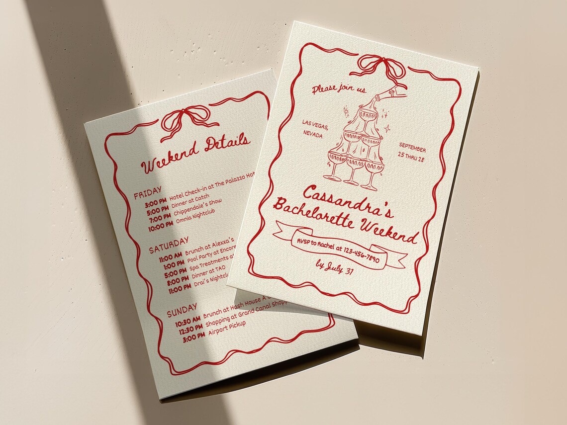 Champagne Bachelorette Invitation Illustrated + Weekend Itinerary ...