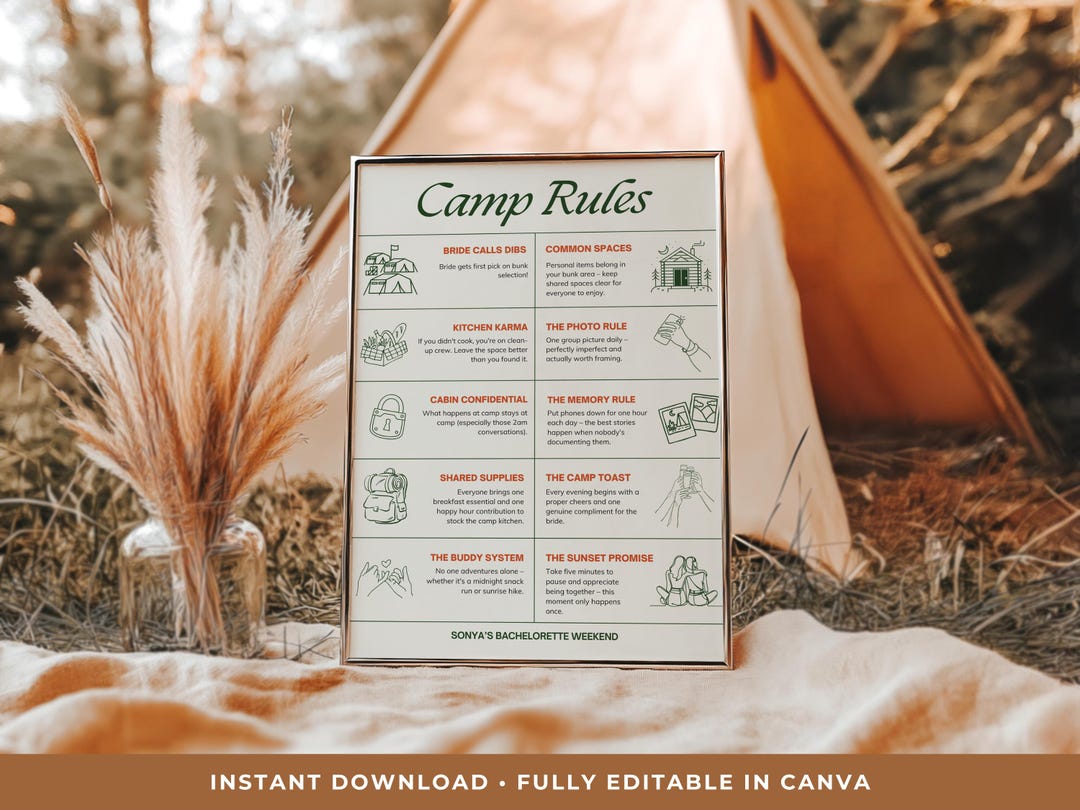 Camp Bachelorette Camp Rules Sign, Cabin Bachelorette Sign, Camp Bach Banner, Last Trail Before ...