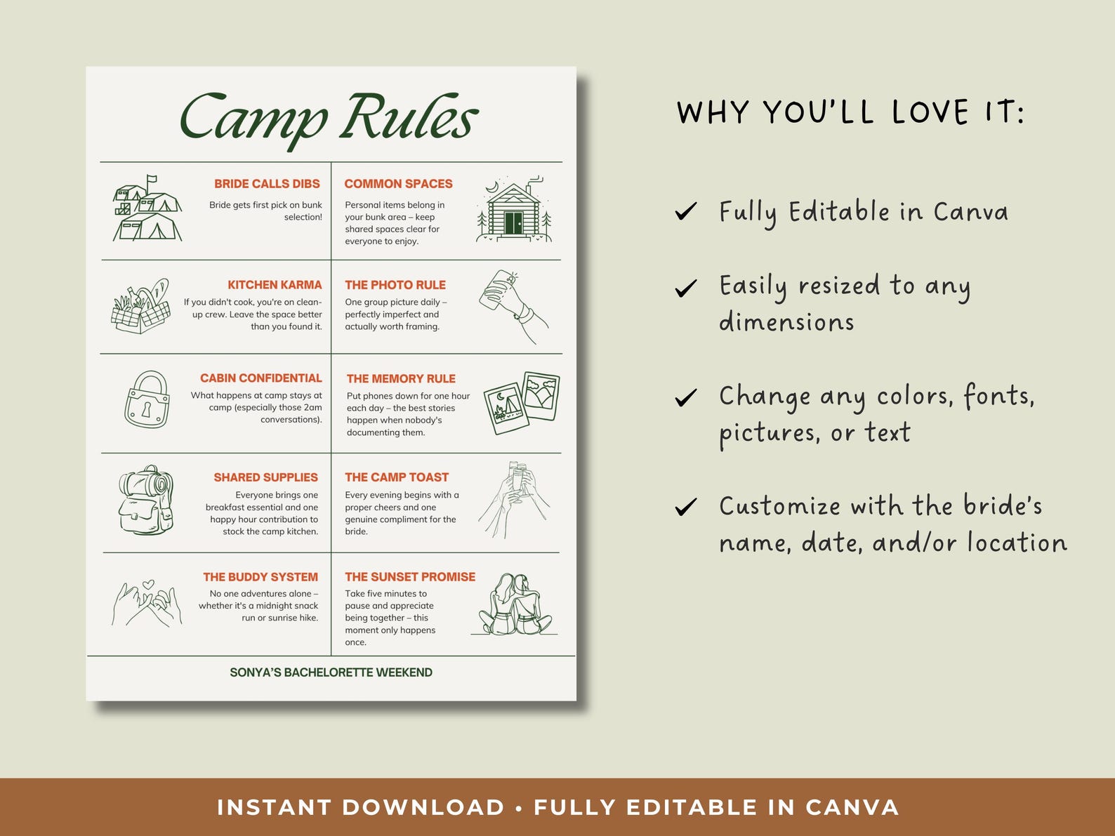 Camp Bachelorette Camp Rules Sign, Cabin Bachelorette Sign, Camp Bach Banner, Last Trail Before ...