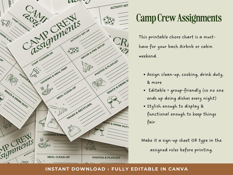Camp Bachelorette Planning Bundle: Canva Itinerary, Checklist (digital ...