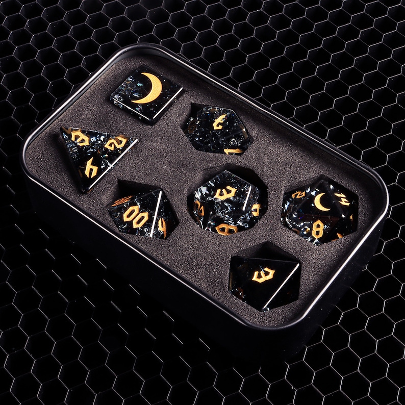 Full Set Moon Gray D&D Dice Set for Crystal Blast Flame Glass ...