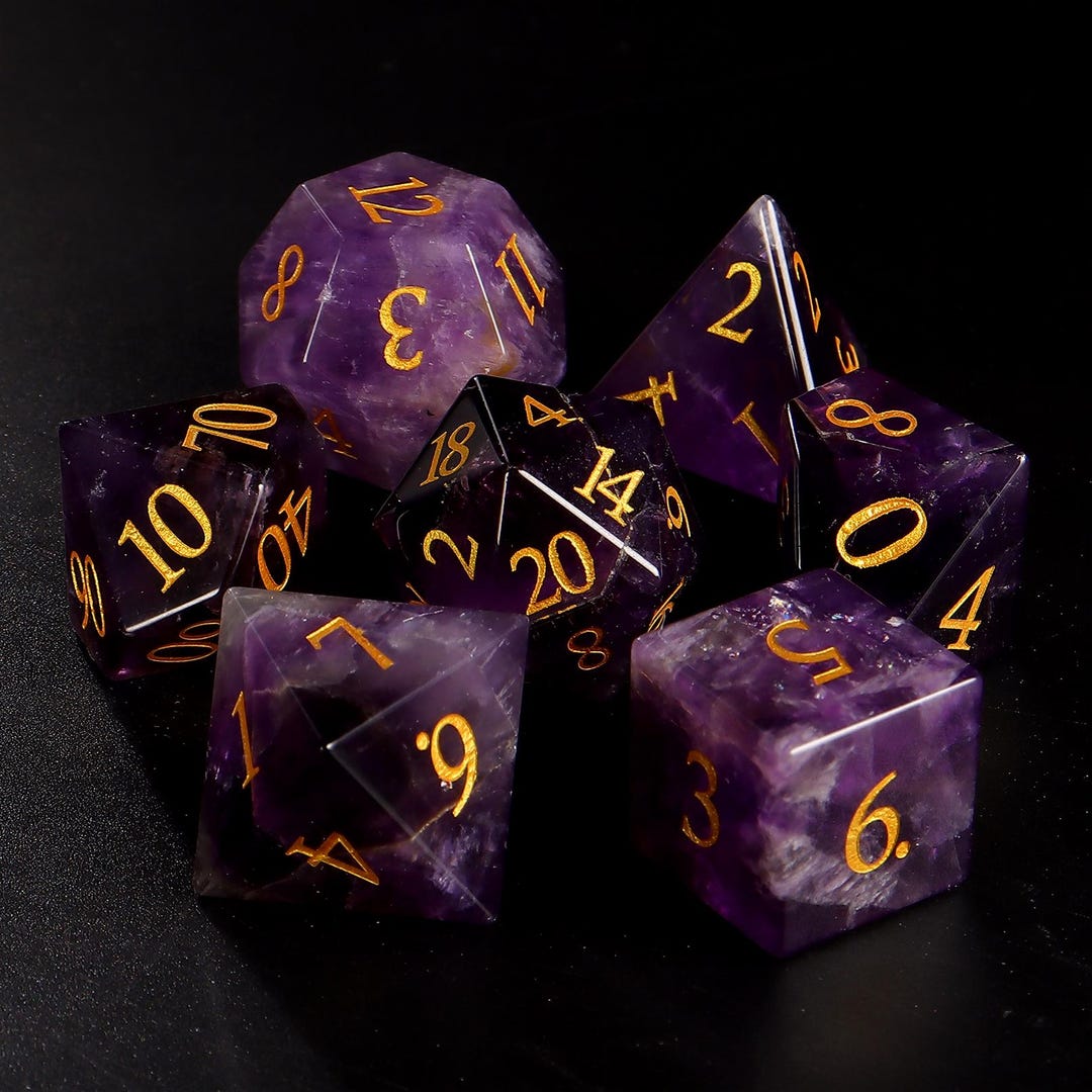Full Set Natural Amethyst Dnd Dice Set| Gemstone Dnd Dice Set ...