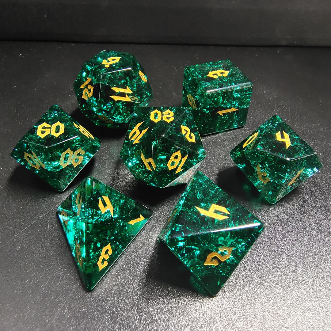 Full Set D&D Dice Set for Crystal Blast Emerald Glass Polyhedral Dice ...