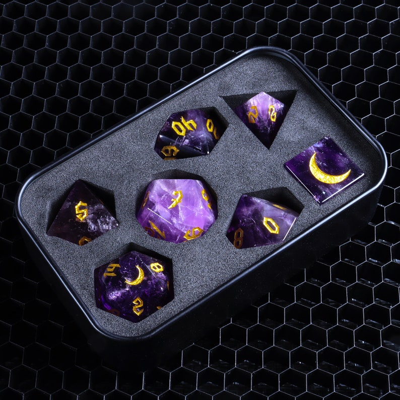 Amethyst Dnd Dice Set Moon Version Gemstone Dnd Dice - Etsy