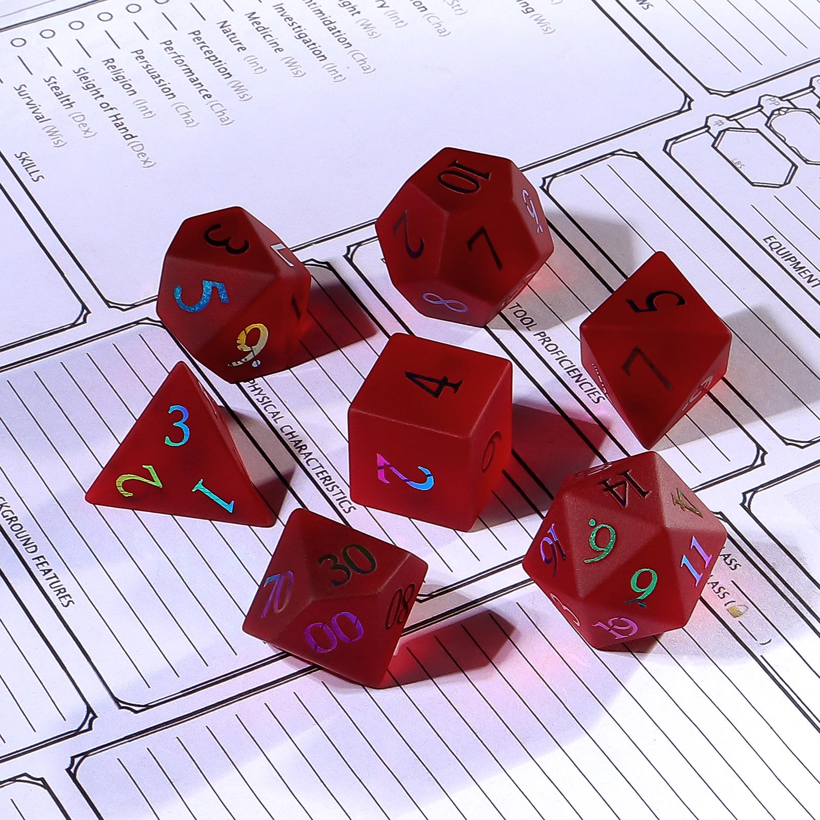 Full Set Frosted Glass Dnd Dice Set| Hand-carved Electroplated Color ...
