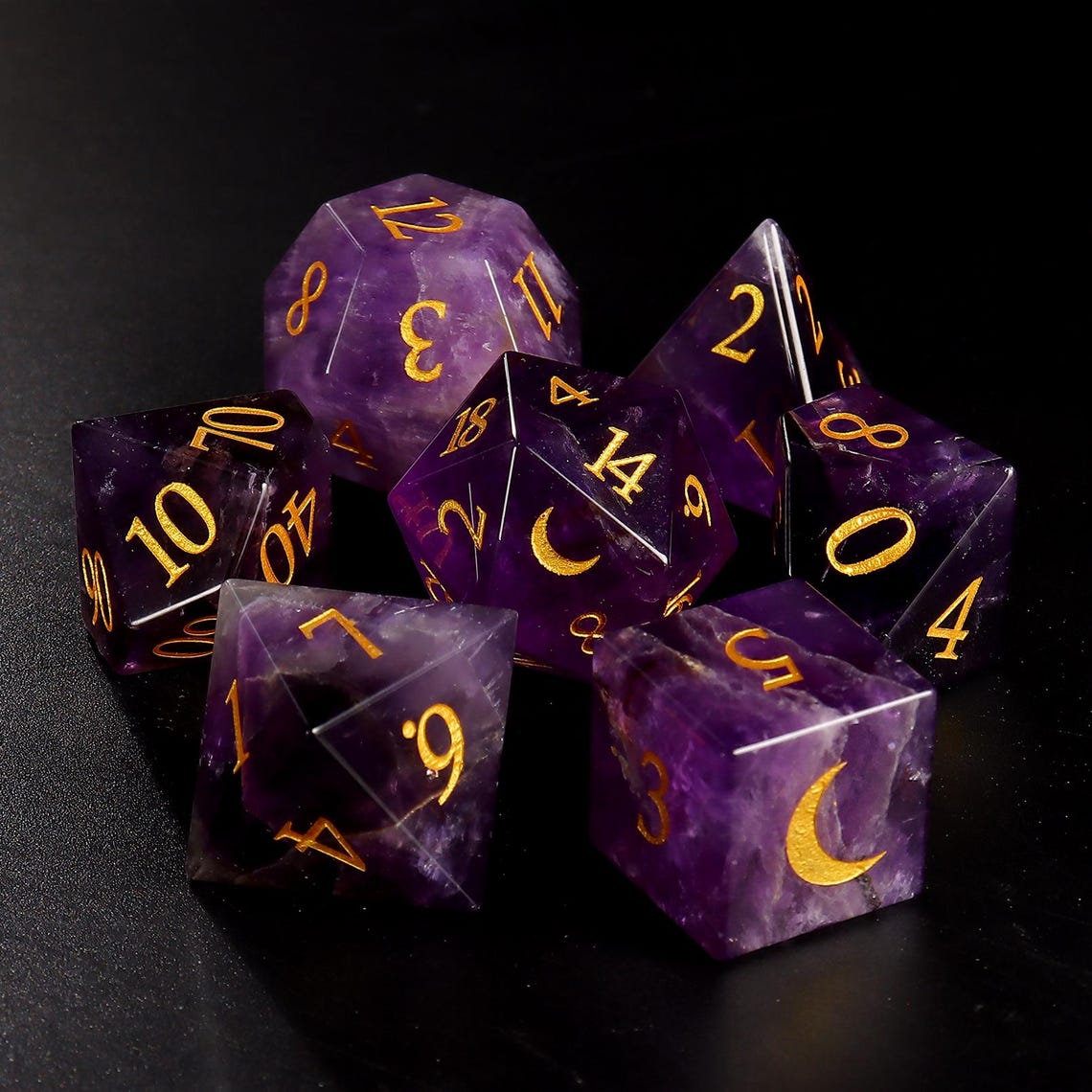 Amethyst Dnd Dice Set Moon Version| Gemstone Dnd Dice Set | Dungeons ...