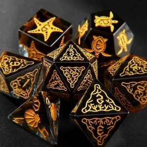 Sea Turtle Dnd Dice Set| Ocean Theme Black Glass Dnd Dice Set ...