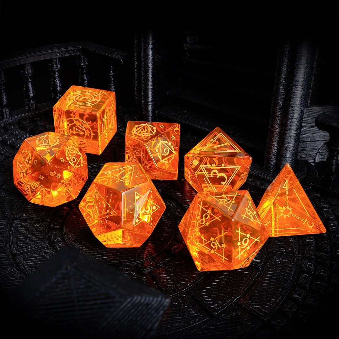 Full Set Orange Glass Dice, D&D Dice Set for Crystal Orange Glass ...