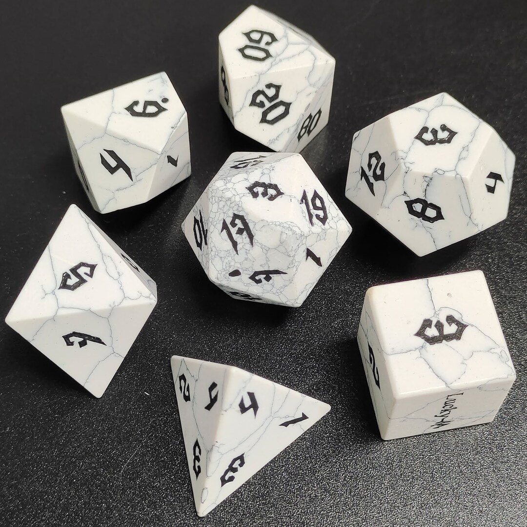 Gemstone Dice Full Set D&D Dice Set,white Stone Dice,natural Stone Dice ...