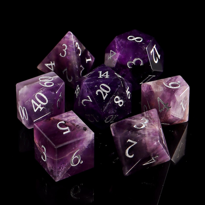 Full Set Natural Amethyst Dnd Dice Set| Gemstone Dnd Dice Set ...