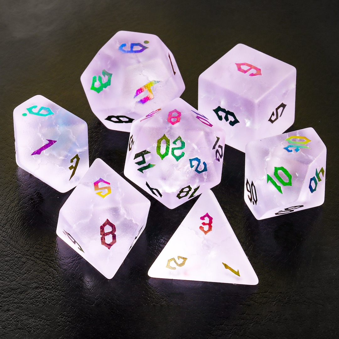 Full Set Frosted Purple Glass Dnd Dice Set| Hand-carved, Multiple Color ...