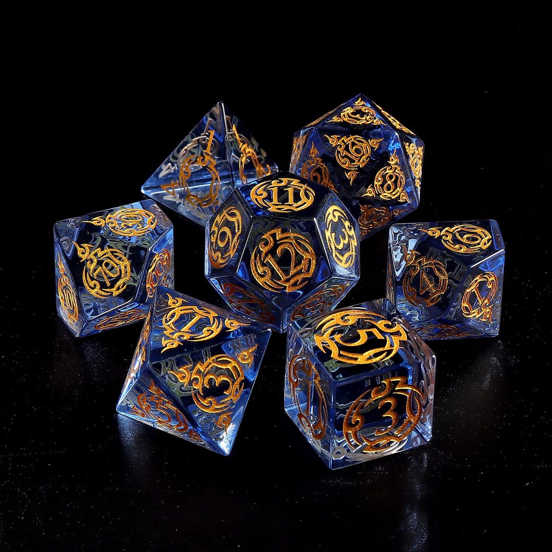 Transparent Blue Glass D&D Dice Set| Crystal Blue Glass Polyhedral Dice ...