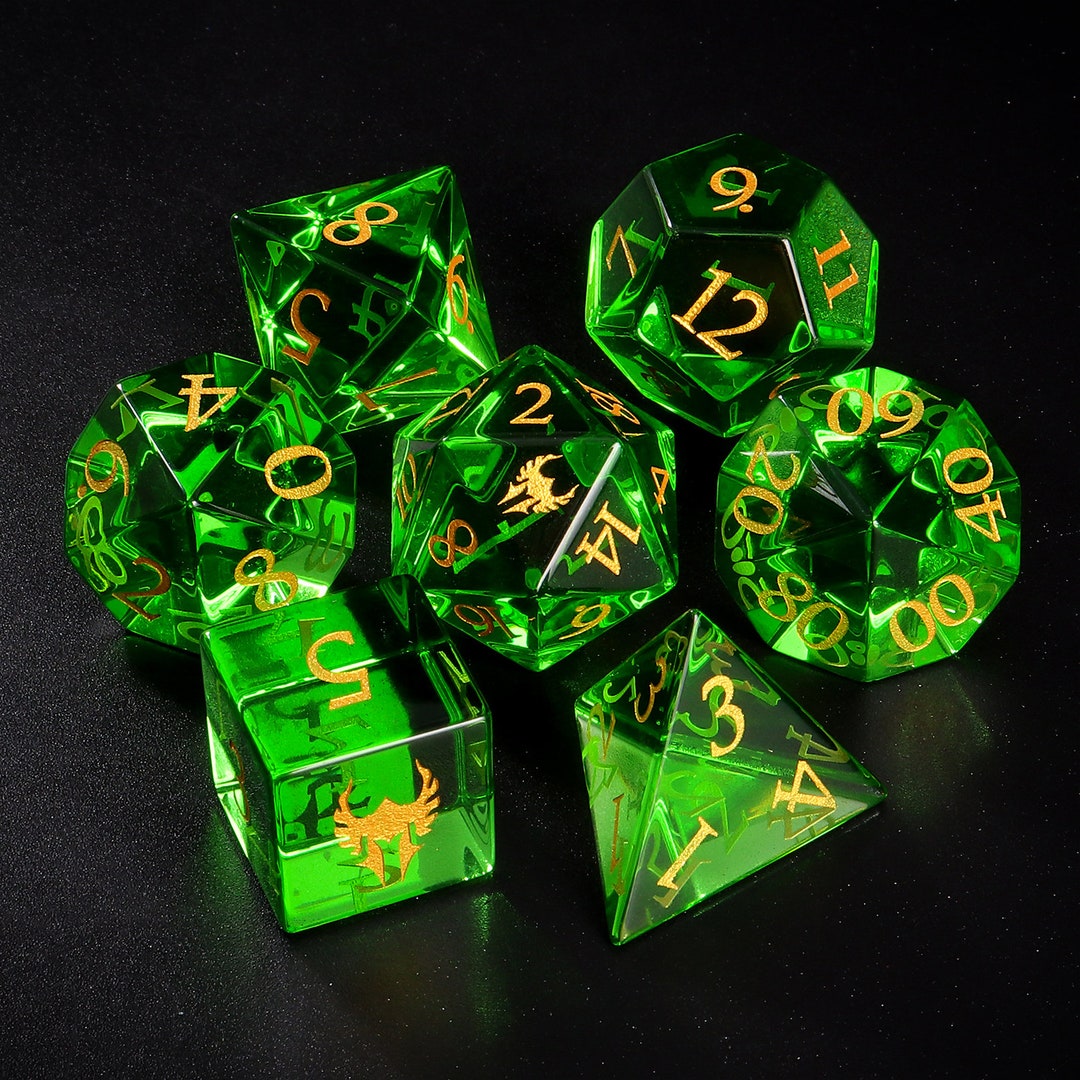 Full Set Paladin D&D Dice Set| Green Glass Polyhedral Dice Set ...
