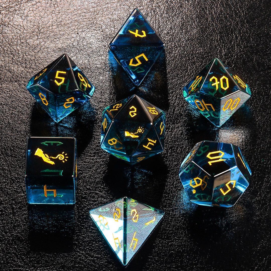 Custom Stone Dnd Dice Set| Bluish Glass Dnd Dice Set | Wizard Dungeons ...