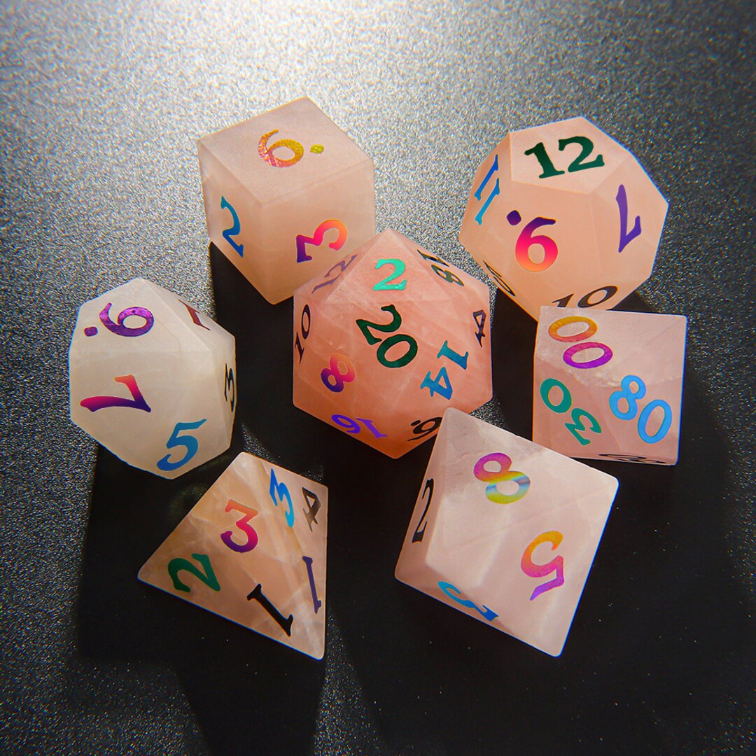 Rose Quartz Dnd Dice | Vibrant Electroplated Numbers - Matte Finish ...