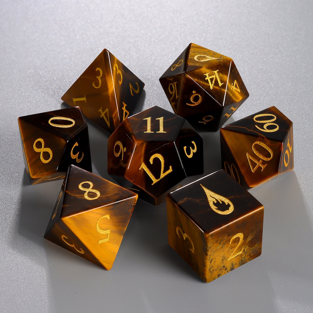Natural Stone Dnd Full Dice Set| Tiger Eye Dnd Dice Set Sorcerer ...