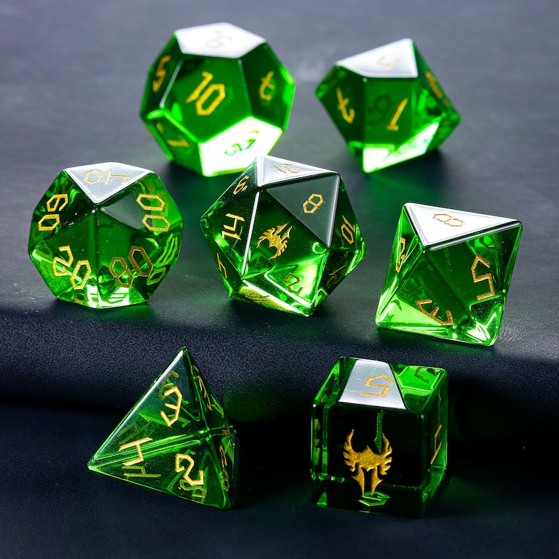 Full Set Paladin D&D Dice Set Green Glass Polyhedral Dice Set - Etsy
