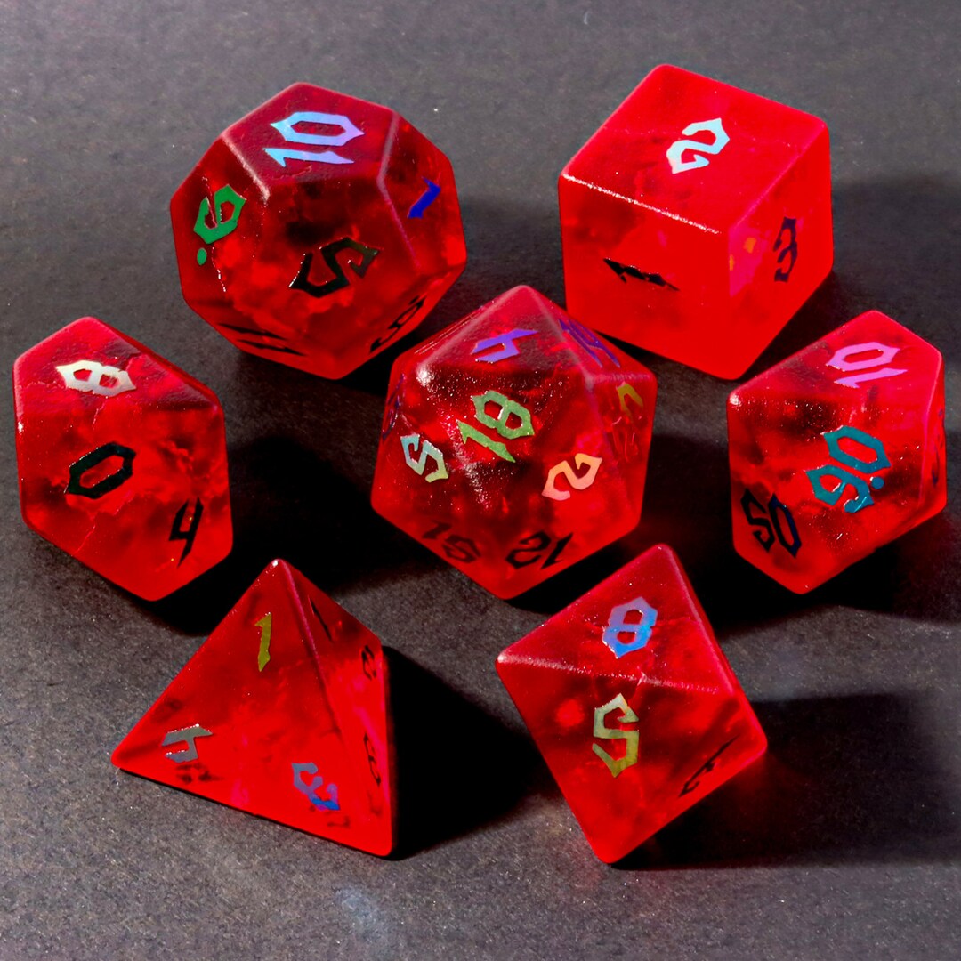 Full Set Frosted Red Glass Dnd Dice Set| Hand-carved, Multiple Color ...