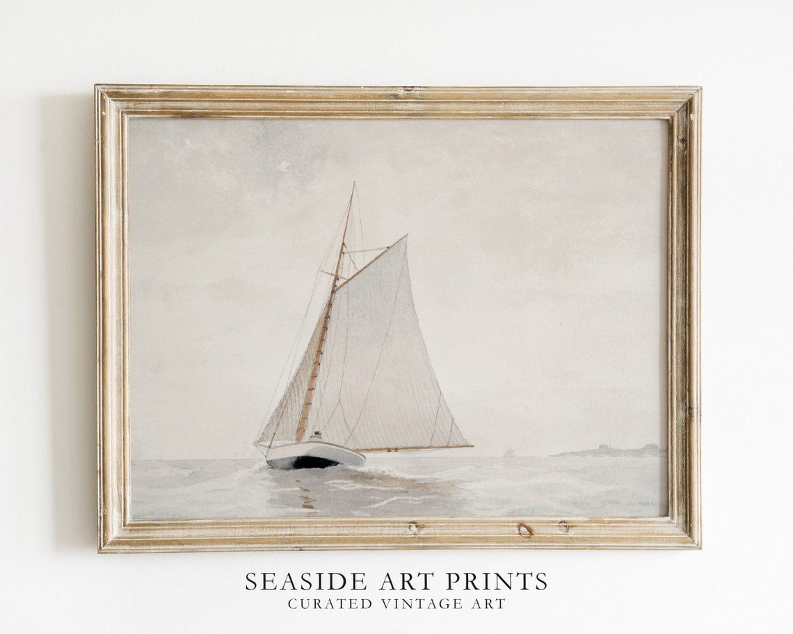 Watercolor Sailboat Art Print Vintage Seascape Painting, Coastal Wall ...