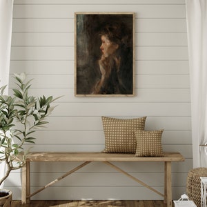 Muted Woman Portrait Art Print - Vintage Woman Oil Painting, Neutral ...