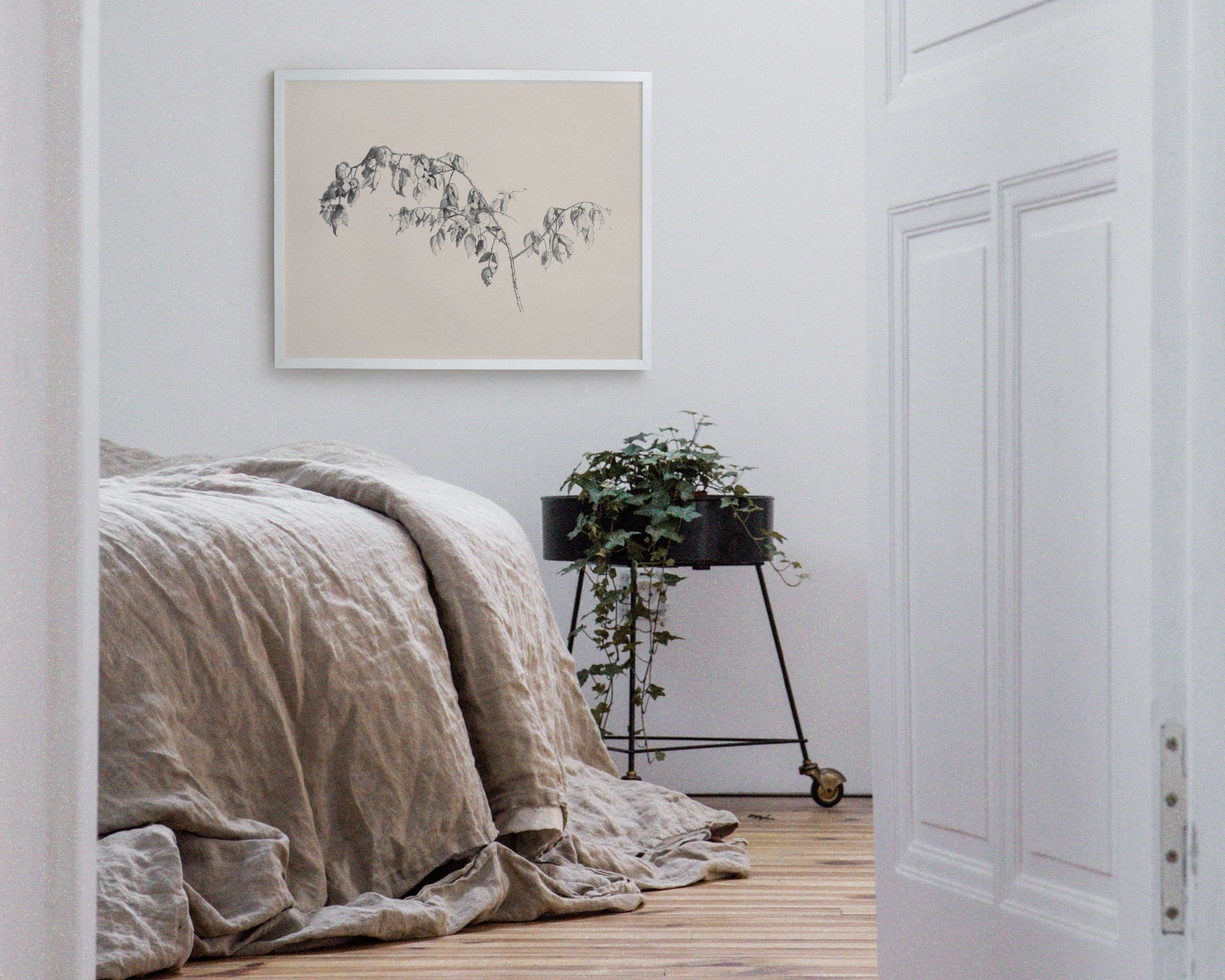 Neutral Botanical Sketch Art Print Vintage Tree Branch - Etsy