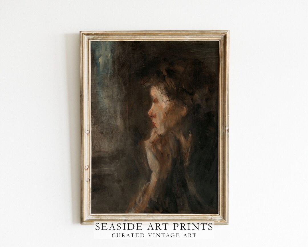 Muted Woman Portrait Art Print Vintage Woman Oil Painting, Neutral Wall ...