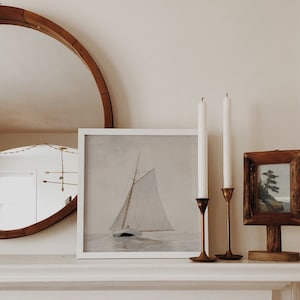 Muted Seascape Art Print - Sailboat Watercolor Painting, Coastal Wall ...