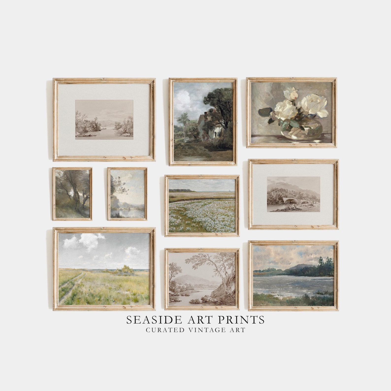 Country Gallery Set - Vintage Landscape Art Paintings, Farmhouse ...