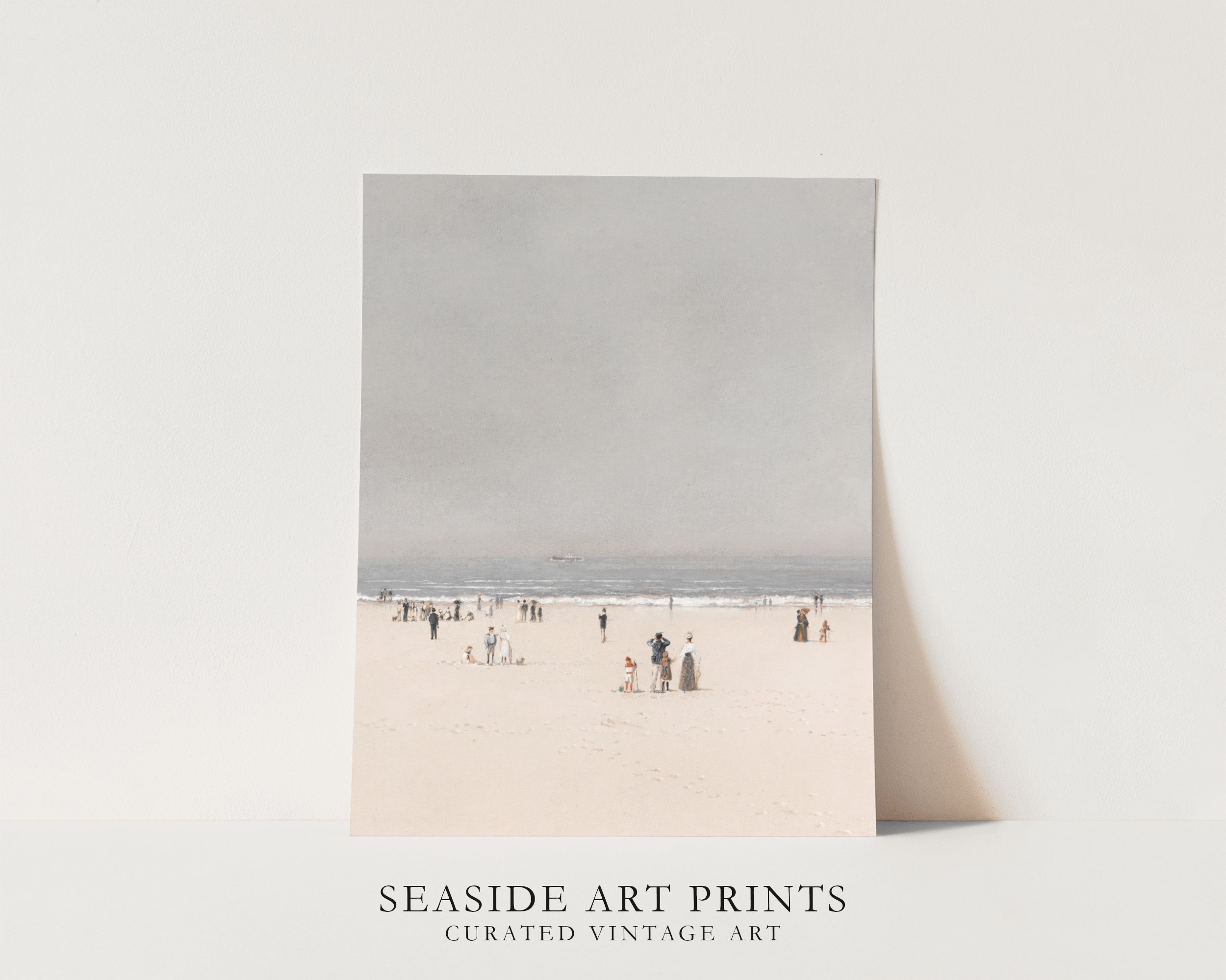 Vintage Seaside Print, Set of Two, Antique Beach Oil Painting, Soft ...