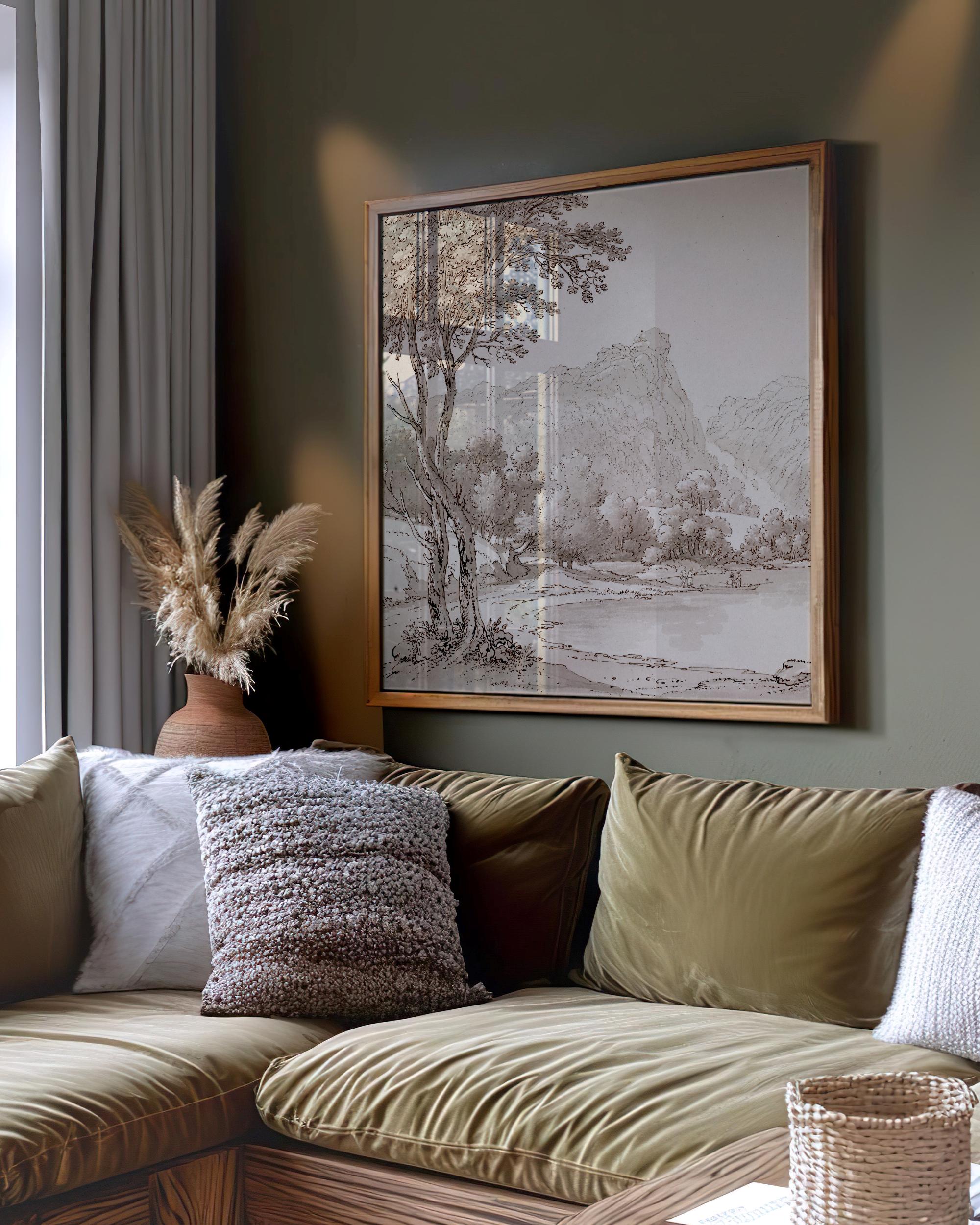 Neutral Landscape Sketch Vintage Tree Art Print, Farmhouse Art Print ...