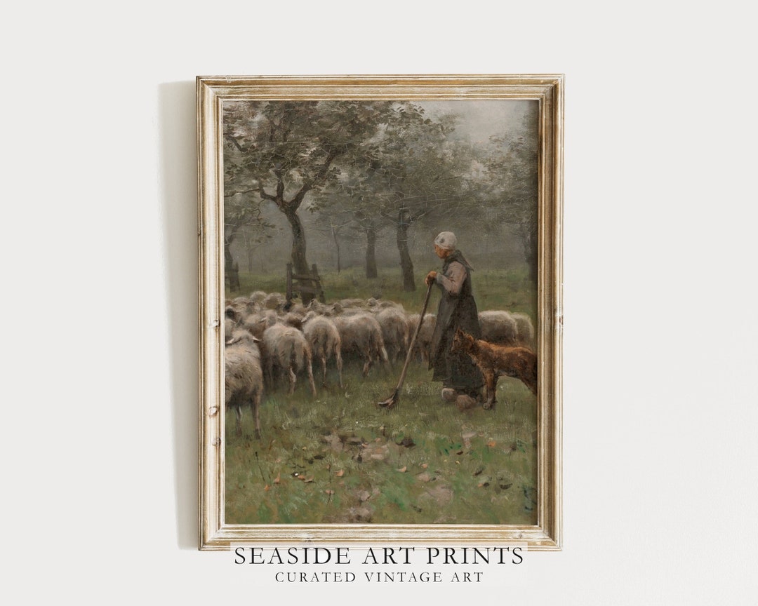 Antique Sheep Art Print - Vintage Spring Oil Painting, Soft Tones Wall ...