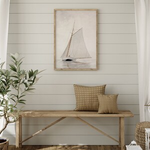 Muted Seascape Art Print - Sailboat Watercolor Painting, Coastal Wall ...