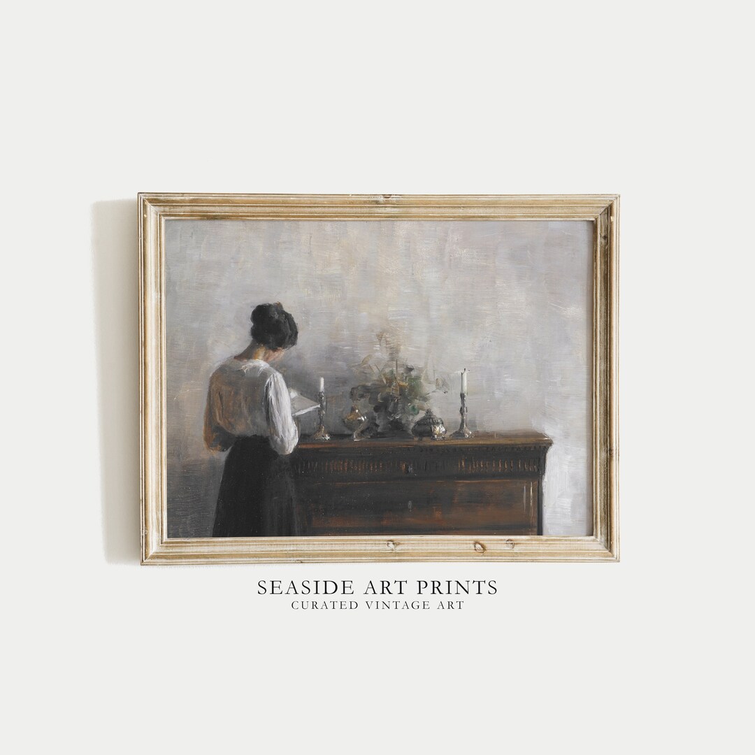 Muted Woman Portrait Art Print - Vintage Woman Oil Painting, Neutral ...