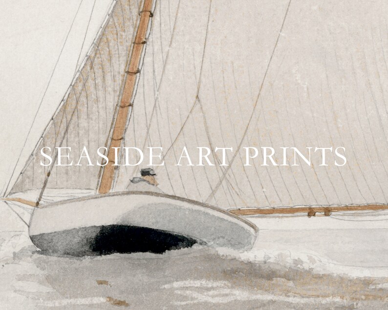 Muted Seascape Art Print - Sailboat Watercolor Painting, Coastal Wall ...