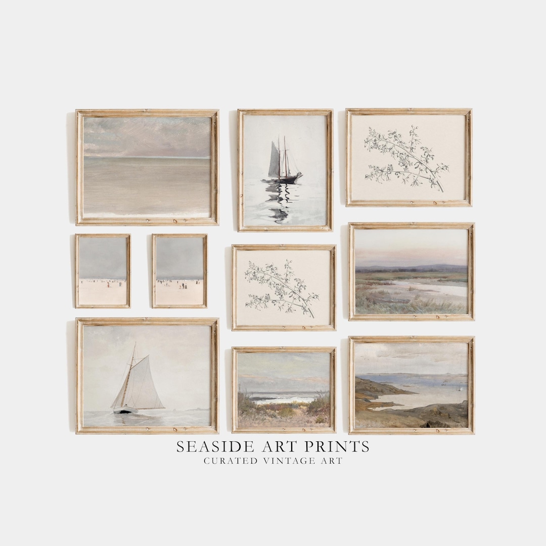Nautical Gallery Set - Vintage Seascape Art Paintings, Beach House ...