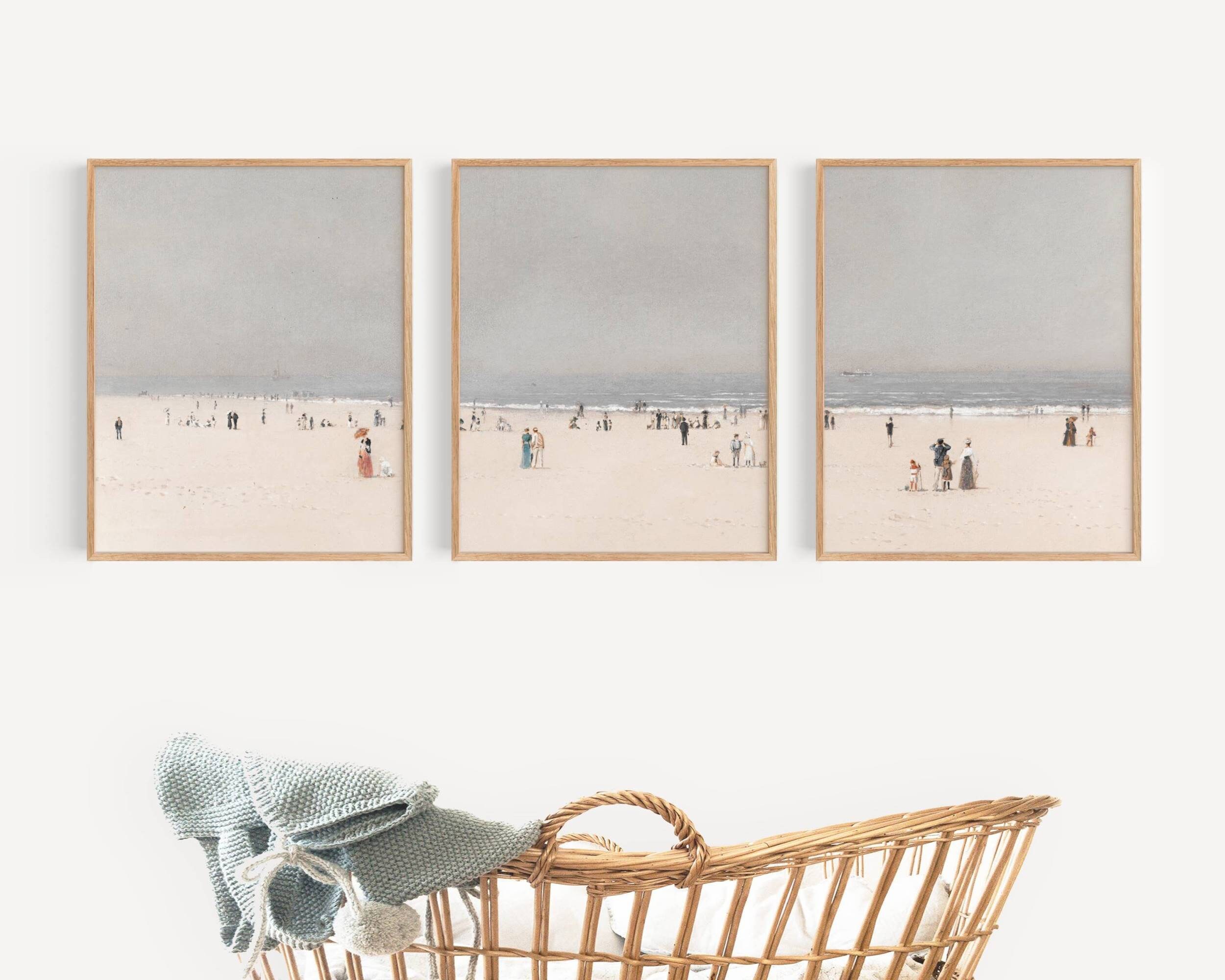 Seaside Beach Art Print, Set of Three, Antique Seascape Oil Painting ...