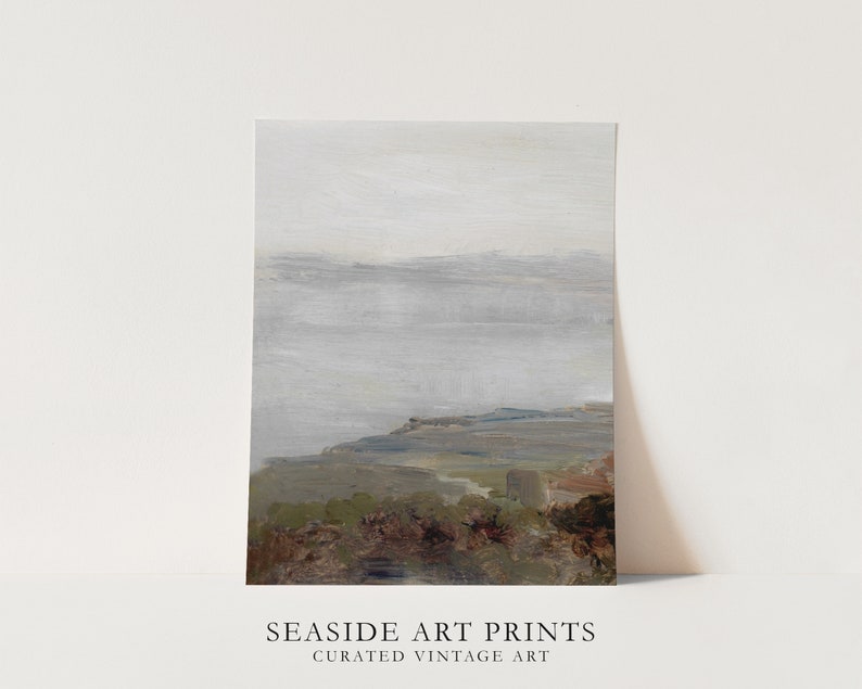 Moody Coastal Landscape Art Print - Set of Two, Vintage Seaside House ...
