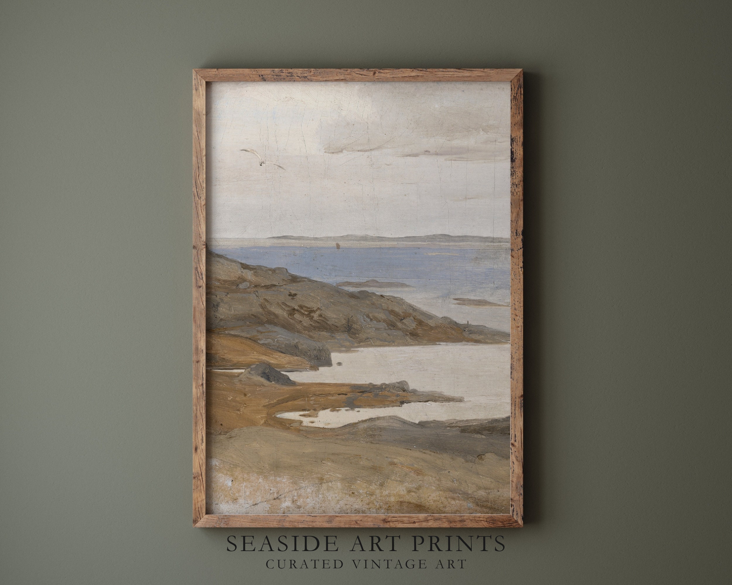 Vintage Seascape Art Print Set of Two, Seaside Painting, Neutral Ocean ...