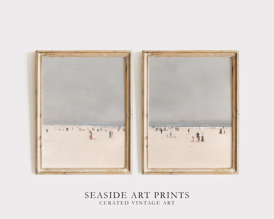 Vintage Beach Art Print Set of Two, Antique Coastal Seascape Oil ...